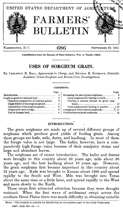 Sorghum 1915 Uses Of Sorghum Grains Great Lakes Staple Seeds